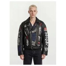 Lederjacke Trueprodigy "Danis Auff&auml;lliger Graffiti Print", Herren, Gr. XXL, schwarz, Obermaterial: 100% Schafsleder sheepskin., regular fit, Jacken