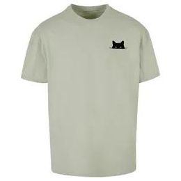 T-Shirt Merchcode "Merchcode Halloween - Cat Tee", Damen, Gr. L, softsalvia, 100% Baumwolle, bedruckt, oversize, Rundhals, Shirts T-Shirt