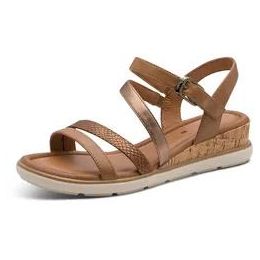 Keilsandalette Tamaris, Damen, Gr. 36, cognac, Lederimitat, Glitzerstreifen, Schuhe, Sommerschuh, Riemchensandale in veganer Verarbeitung