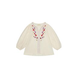 Hemdbluse RAFFYA "Dina V-Neck Embroidered Kids Blouse M&auml;dchen", M&auml;dchen, Gr. 104, ecru2, 100% Baumwolle, Blusen Hemdbluse