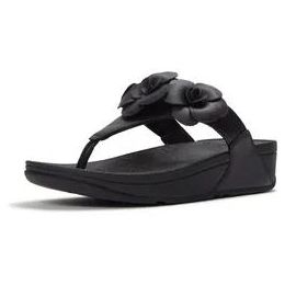 Dianette fitflop "LULU FLOWER TOE-POST SANDALS", Damen, Gr. 40, schwarz, Lederimitat, gebl&uuml;mt, Schuhe Dianette, Keilabsatz, Zehentrenner, Sommerschuh mit modischer Bl&uuml;tenverzierung