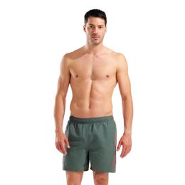 Badeshorts arena "FUNDAMENTALS arena LOGO BOXER R", Herren, Gr. L, N-Gr, sage, rot, Obermaterial: 100% Polyester, Badehosen Badeshorts