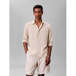 Leinenhemd Calvin Klein "SOLID LINEN CLASSIC", Herren, Gr. L, N-Gr, oatmeal, Web, Obermaterial: 55% Leinen, 45% Lyocell, unifarben, regular fit normal, Rundhals, 2-Knopf-Manschette mit Schlitz, Hemden, Kentkragen, Regular Fit, Leinen-Viskosemix