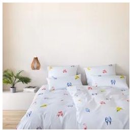 Bettw&auml;sche Elegante "Lovebirds", himmelblau, B/L: 155cm x 220cm, 1 Stk., 1 Stk., Mako-Satin, B/L: 80cm x 80cm, 2, Mako-Satin, Obermaterial: 100% Baumwolle, Bettw&auml;sche, Bettw&auml;sche, angenehmes Hautgef&uuml;hl