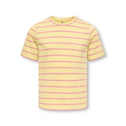 T-Shirt KIDS Only "KOGHELLE LIFE S/S STRIPE REG. TOP JRS", M&auml;dchen, Gr. 122/128, sunlight stripes:rose elegance, print kind, Jersey, Obermaterial: 100% Baumwolle, geringelt, gestreift, figurbetont normal, Rundhals, Shirts T-Shirt