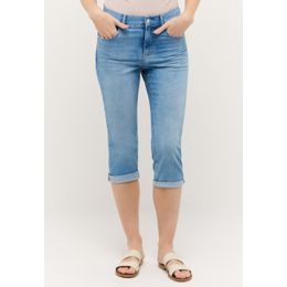 Caprijeans Angels "CICI TURN UP", Damen, Gr. 36, N-Gr, heaven blau random used, Denim/Jeans, Obermaterial: 89% Baumwolle, 8% Polyester, 3% Elasthan, unifarben, slim fit kniebedeckend, Jeans, mit Stretch und Aufschlag
