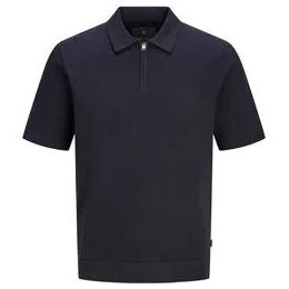 Jack & Jones Polokragenpullover JACK & JONES "JPRBLAMILANO SPRING KNIT ZIP POLO SS SN", Herren, Gr. S, night sky, Strick, Obermaterial: 83% Baumwolle, 17% Polyester, unifarben, normal, Rundhals, B&uuml;ndchen, Pullover, Baumwollmischung