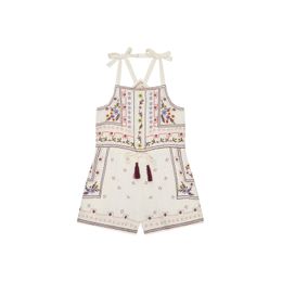 Jumpsuit RAFFYA "Sailor Necktie All Over Embroidered Playsuit M&auml;dchen", M&auml;dchen, Gr. 104, ecru, 100% Baumwolle, normal, eckiger Ausschnitt, Overalls Jumpsuit