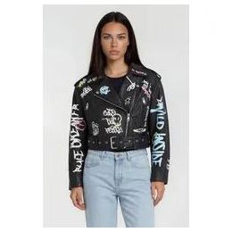 Lederjacke Trueprodigy "Senra Graffitiprint und G&uuml;rtel", Damen, Gr. M, schwarz, Obermaterial: 100% Schafsleder sheepskin., Jacken
