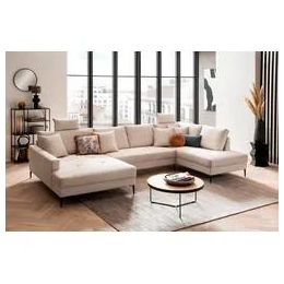Wohnlandschaft TRENDS BY HG "Summer U-Form", beige, B:360cm H:86cm T:196cm, Sofas, Wohnlandschaft, in Cord-Stoff mit Metallfu&szlig;