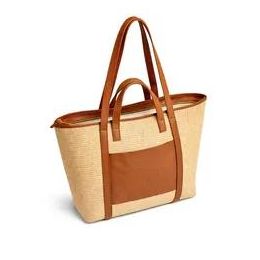 Schultertasche "Naturals", Damen, Gr. B/H/T: 55cm x 32cm x 13cm onesize, braun, Jute, Collezione Alessandro, Taschen Schultertasche, XL Luxus aus Leder und Raffia