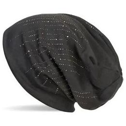 Beanie styleBREAKER "Beanie mit Strass Streifen", Damen, grau (anthrazit), Obermaterial: 100% Viskose CV., Modisch, M&uuml;tzen Beanie