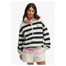 Sweatshirt Superdry "STUDIOS STRIPE HALF ZIP", Damen, Gr. M, sanftes wei&szlig;, eclipse navy, Sweatware, Obermaterial: 100% Baumwolle, gestreift, relaxed fit normal, Rundhals, Sweatshirts Sweatshirt