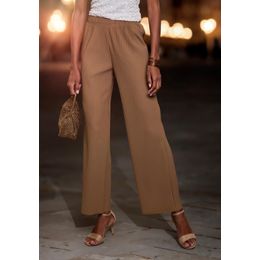Schlupfhose Lascana, Damen, Gr. 48/50, N-Gr, taupe, Obermaterial: 95% Polyester, 5% Elasthan, unifarben, Basic, lang, Hosen Schlupfhose, in Plisseestruktur
