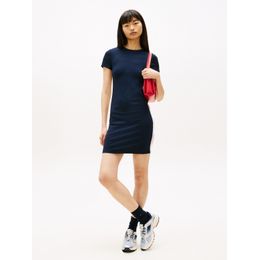 Jerseykleid Tommy Jeans "TJW BODYCON TAPE DRESS", Damen, Gr. L (40), N-Gr, schwarz night navy, Jersey, Obermaterial: 70% Viskose, 25% Polyester, 5% Elasthan, unifarben, figurbetont h&uuml;ftlang, Rundhals, Kleider Jerseykleid, mit seinem klassischen, schlichten Design