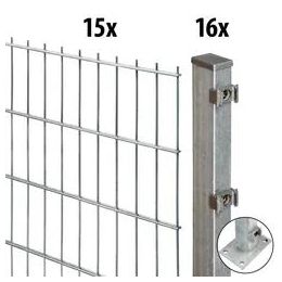 Doppelstabmattenzaun GARDEN 'N' MORE "Excellent", grau (feuerverzinkt), H:160cm L:30cm, Kunststoff, Stahl, Zaunelemente, 15 Elemente f&uuml;r 30 m, LxH: 200 x 163 cm, mit 16 Pfosten