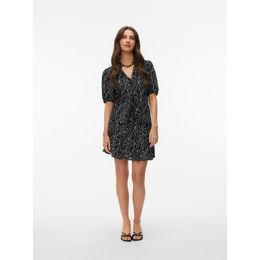V&eacute;ro Moda Kurzarmbluse VERO MODA "VMEASY JOY 2/4 V-NECK FRILL TOP WVN", Damen, Gr. XS, schwarz aop:dana, Web, Obermaterial: 100% Viskose, bedruckt, regular fit normal, V-Ausschnitt, gewellter Abschluss, Blusen, Viskose, normal geschnitten