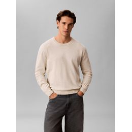 Strickpullover Calvin Klein "LS SUPIMA COTTON CREW 14GG", Herren, Gr. M, snow heather, Strick, Obermaterial: 100% Baumwolle, regular fit normal, Rundhals, eingesetzt Rippstrickb&uuml;ndchen, Pullover Strickpullover, Mit Rundhalsausschnitt