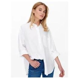 Longbluse Only "ONLTOKYO L/S LINEN BLEND SHIRT", Damen, Gr. XS, wei&szlig; (hellwei&szlig;), Web, Obermaterial: 55% Leinen, 45% Viskose, unifarben, regular fit, Blusen Longbluse, mit Leinen