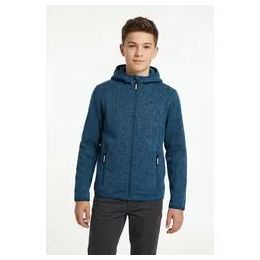 Strickfleecejacke CMP "KID JACKET FIX HOOD", Jungen, Gr. 176, petroleum, li, Strick, Obermaterial: 100% Polyester, hoch geschlossener Ausschnitt, eingefasste Kante, Jacken, &Uuml;bergangsjacke f&uuml;r Kinder und Jugendliche