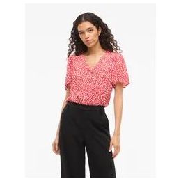 Hemdbluse Vila "VIGRACE V-NECK S/S SHIRT - NOOS", Damen, Gr. 44, hibiscus aop:dot sandshell, Obermaterial: 100% Viskose, bedruckt, regular fit normal, Blusen Hemdbluse