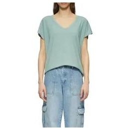 T-Shirt QS, Damen, Gr. XL (42), gr&uuml;n (lind gr&uuml;n), Obermaterial: 48% Baumwolle, 48% Modal, 4% Elasthan, unifarben, regular fit taillenbedeckt, V-Ausschnitt, Shirts T-Shirt, mit Spitze am Ausschnitt