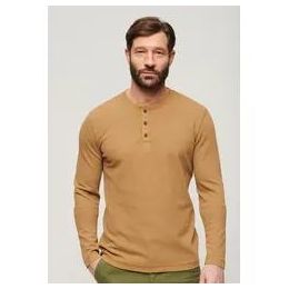 Langarmshirt Superdry "WAFFLE LONG SLEEVE HENLEY TOP", Herren, Gr. XL, braun (classic braun camel), Single Jersey, Obermaterial: 100% Baumwolle, unifarben, relaxed fit normal, Rundhals, Shirts Langarmshirt