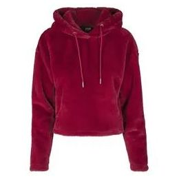 Rundhalspullover Urban Classics "Urban Classics Damen Ladies Oversize Short Teddy Hoody", Damen, Gr. XS, burgundy, 100% Polyester, unifarben, oversize, ohne Ausschnitt, Pullover Rundhalspullover