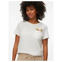 V&eacute;ro Moda Kurzarmshirt VERO MODA "VMKARMA S/S O-NECK T-SHIRT JRS BTQ", Damen, Gr. XL, snow wei&szlig; print:flower pocket, Jersey, Obermaterial: 100% Baumwolle, bedruckt, regular fit normal, Rundhals, Shirts, Baumwolle, regular fit