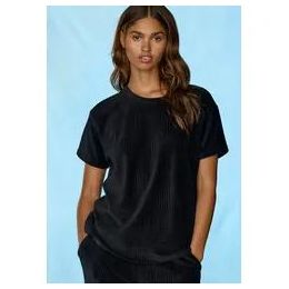 T-Shirt Buffalo, Damen, Gr. 44/46, schwarz, Cord, Obermaterial: 62% Baumwolle, 36% Polyester, 2% Elasthan, unifarben, loose fit, Rundhals, weit, Shirts T-Shirt, mit weicher Cord-Struktur