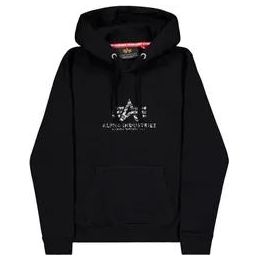 Kapuzensweatshirt Alpha Industries "Basic Hoodie BL Mirror Leo W", Damen, Gr. S, schwarz, Obermaterial: 80% Baumwolle, 20% Polyester, regular fit, Sweatshirts