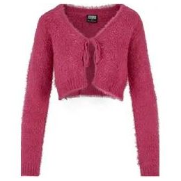 Strickjacke Urban Classics "Urban Classics Damen Ladies Tied Cropped Feather Cardigan", Herren, Gr. XL, hibiskuspink, 51% Polyacryl, 49% Polyamid, unifarben, normal, Rundhals, Strickjacken Strickjacke