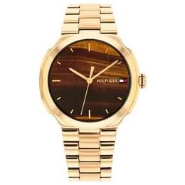 Quarzuhr Tommy Hilfiger "Georgia", goldfarben, braun, Armbanduhren, Damen, Quarzuhr, Armbanduhr, Damenuhr, Edelstahlarmband, analog