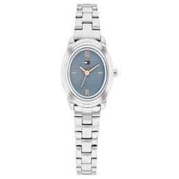 Quarzuhr Tommy Hilfiger "Demi Oval", silberfarben, blau, Armbanduhren, Damen, Quarzuhr, Armbanduhr, Damenuhr, Edelstahlarmband, analog