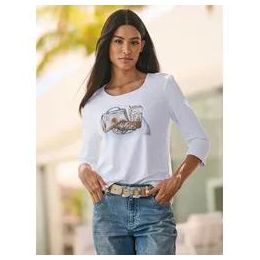 T-Shirt Heine "T-Shirt", Damen, Gr. 50, wei&szlig;, 95% Baumwolle, 5% Elasthan, bedruckt, gemustert, mehrfarbig, Rundhals, Shirts T-Shirt