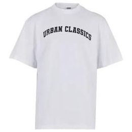 T-Shirt Urban Classics "Urban Classics UC College Logo Tall Tee", Damen, Gr. M, wei&szlig;, 100% Baumwolle, bedruckt, oversize, Rundhals, Shirts T-Shirt