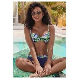B&uuml;gel-Bikini-Top s.Oliver "Avin", Damen, Gr. 42, Cup F, gr&uuml;n, blau bedruckt, Recycling-Polyamid, bedruckt, Bikini-Oberteile, mit modernem Allover-Print