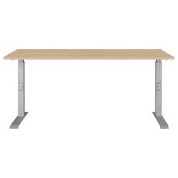 Schreibtisch Germania "Downey", lindberg, eiche, nachbildung, silber, silber, lindberg, eiche, nachbildung, B:160cm H:91cm T:80cm, Tische, Schreibtisch, h&ouml;heneinstellbar