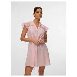 V&eacute;ro Moda Minikleid VERO MODA "VMLINE SS SHORT DRESS WVN NOOS", Damen, Gr. L, N-Gr, parfait pink, Web, Obermaterial: 100% Baumwolle, unifarben, kurz, V-Ausschnitt, Kleider Minikleid, Baumwolle