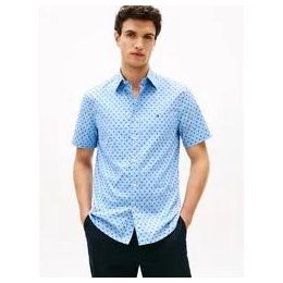 Kurzarmhemd Tommy Hilfiger "FLEX POPLIN PRINT Regular Fit", Herren, Gr. M, N-Gr, sweet blau, allover, Web, Obermaterial: 100% Baumwolle, regular fit normal, Hemden