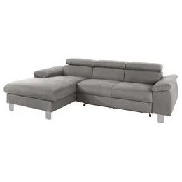 Ecksofa COTTA "Komaris L-Form, B: 244 cm", grau, B:244cm H:72cm T:166cm, Microfaser PRIMABELLE (100% Polyester);Kunstleder SOFTLUX(100%Polyurethan);Feinstruktur (100% Polyester);Kunstleder SOFTLUX/Struktur (100%Polyurethan, 90%Polyester, 10% Polyacryl), Sofas, Ecksofa, mit Kopfteilverstellung, optional Bettfunktion, Bettkasten & Licht