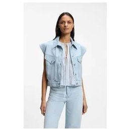 Jeansweste BOSS ORANGE "VEST 1.0 Premium Damenmode", Damen, Gr. XL, bright blau 433, Denim/Jeans, Obermaterial: 100% Baumwolle, h&uuml;ftlang, Westen, Boxy Fit mit Vintage-Details