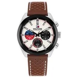 Chronograph Tommy Hilfiger "Hudson", braun, creme, Armbanduhren, Herren, Chronograph, Quarzuhr, Armbanduhr, Herrenuhr, Lederarmband, analog, Stoppfunktion