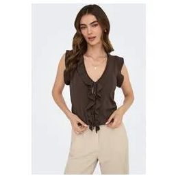 Stricktop Only "ONLNELLY SL V-NECK STRING CARDI KNT NOOS", Damen, Gr. M, chocolate martini, Strick, Obermaterial: 80% Viskose, 20% Nylon, unifarben, taillenbedeckt, V-Ausschnitt, Tops Stricktop, Viskosemischung, V-Ausschnitt