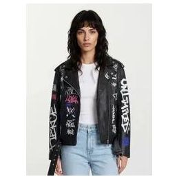 Lederjacke Trueprodigy "Anya Graffitiprint und schr&auml;ger Rei&szlig;verschluss", Damen, Gr. XS, schwarz, Obermaterial: 100% Schafsleder sheepskin., slim fit, Jacken