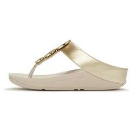 Dianette fitflop "HALO BEAD-CIRCLE METALLIC TOE-POST SANDALS", Damen, Gr. 38, platinfarben, Lederimitat, Glitzer, metallic, Schuhe Dianette, Pool Slides, Pantolette mit d&auml;mpfender Zwischensohlentechnologie