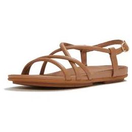 Riemchensandale fitflop "GRACIE LEATHER STRAPPY BACK-STRAP SANDALS", Damen, Gr. 36, hellbraun, Leder, Schuhe Riemchensandale, Keilabsatz, Sandalette mit verstellbarem Schnallenverschluss