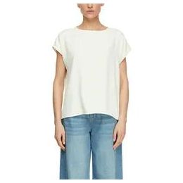 Kurzarmbluse comma, Damen, Gr. 44, eggnog, Web, Obermaterial: 97% Polyester, 3% Elasthan, unifarben, l&auml;ssig geschnitten h&uuml;ftbedeckend, Rundhals, abgesteppte Kante, Blusen, Sommerbluse - unifarben - mit Stretch
