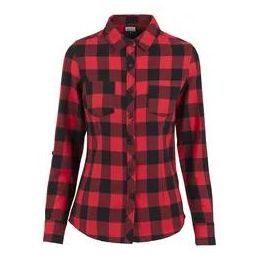 Langarmhemd Urban Classics "Urban Classics Damen Ladies Turnup Checked Flanell Shirt", Herren, Gr. XS, US-Gr&ouml;&szlig;en, schwarz, rot, 100% Baumwolle, normal, Hemden