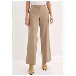 Leinenhose bonprix, Damen, Gr. 46, N-Gr, braun (taupe), Leinenmischung, Obermaterial: 55% Leinen, 45% Baumwolle, unifarben, festlich, loose fit lang, Hosen, aus Leinen-Baumwoll-Mix, Loose Fit, komfortable Leibh&ouml;he